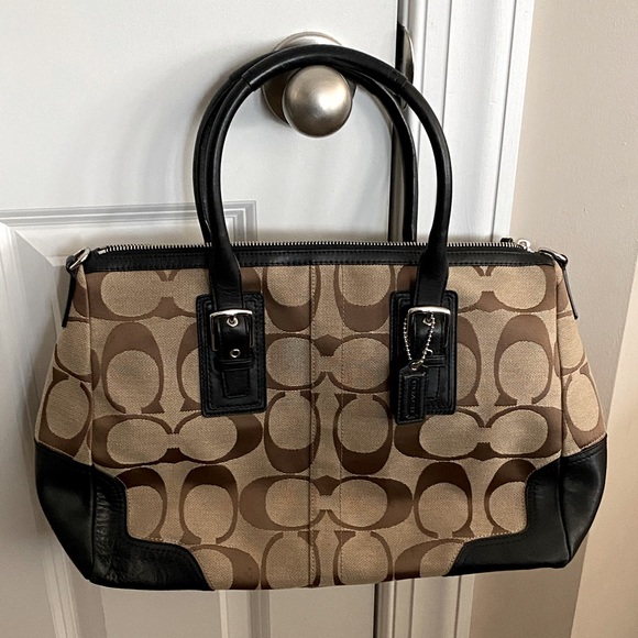Coach | Bags | Coach Signature C Handbag With Brown Leather Trim | Poshmark